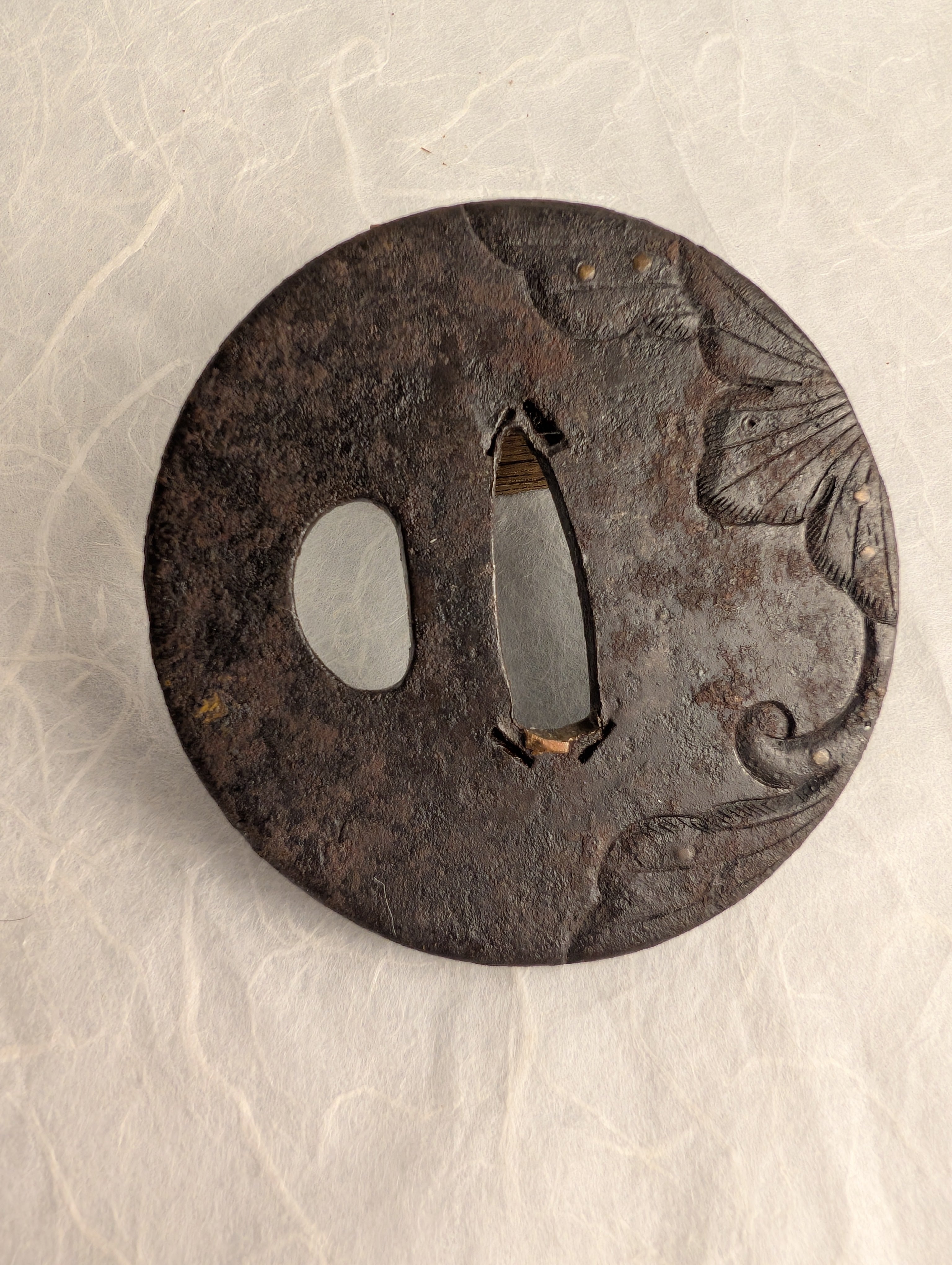 Iron Tsuba with Flower Petals – TS-038 – Moon Rabbit Blades and Antiques